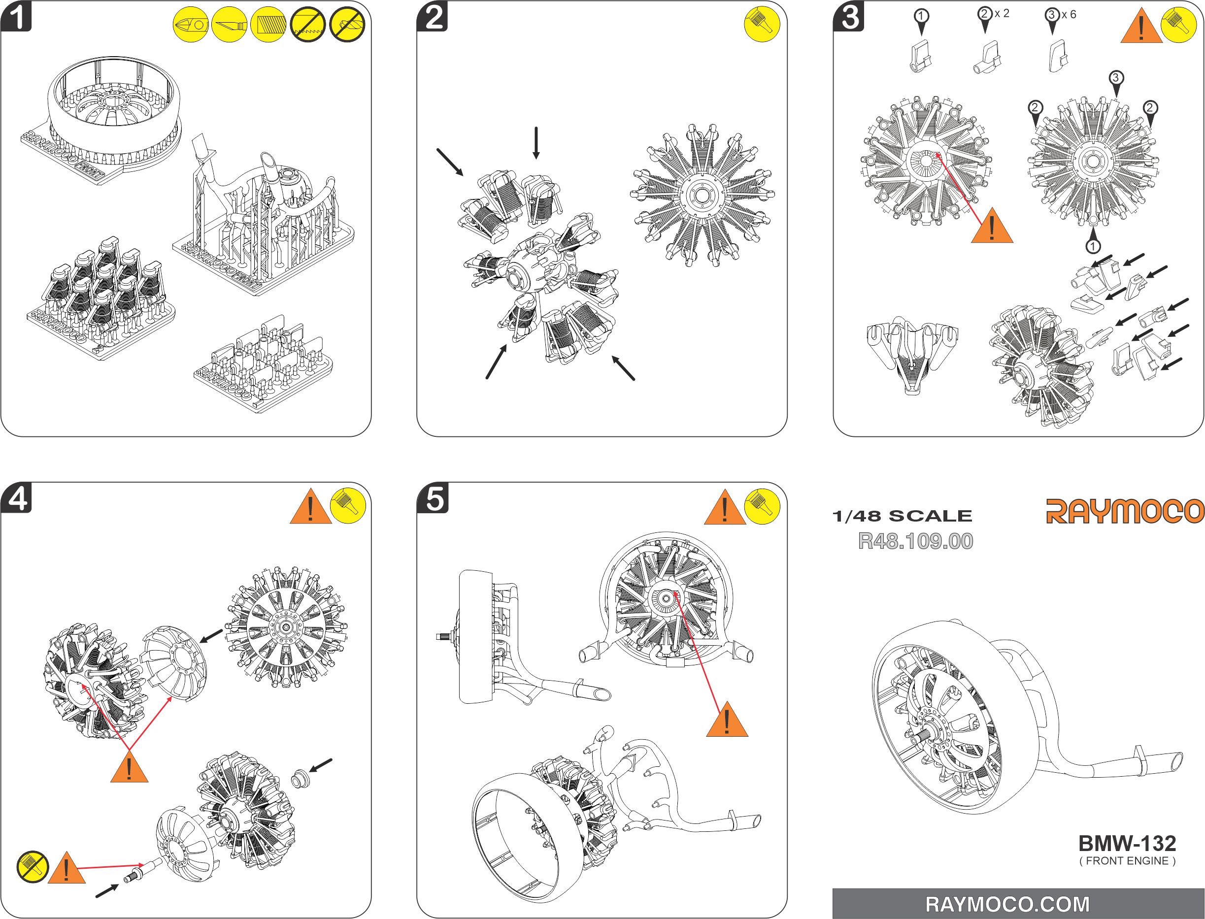 Additions (3D resin printing) 1/48 Engine BMW-132 Front (Raymoco)