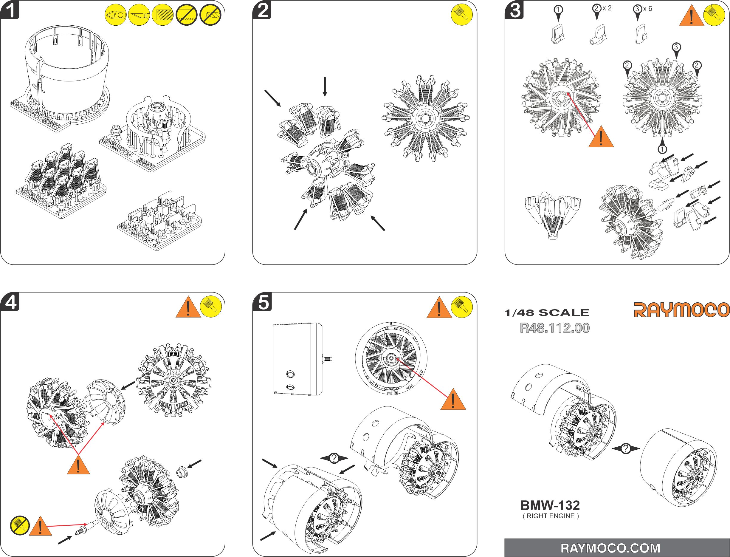 Additions (3D resin printing) 1/48 Engine BMW-132 Right (Raymoco)